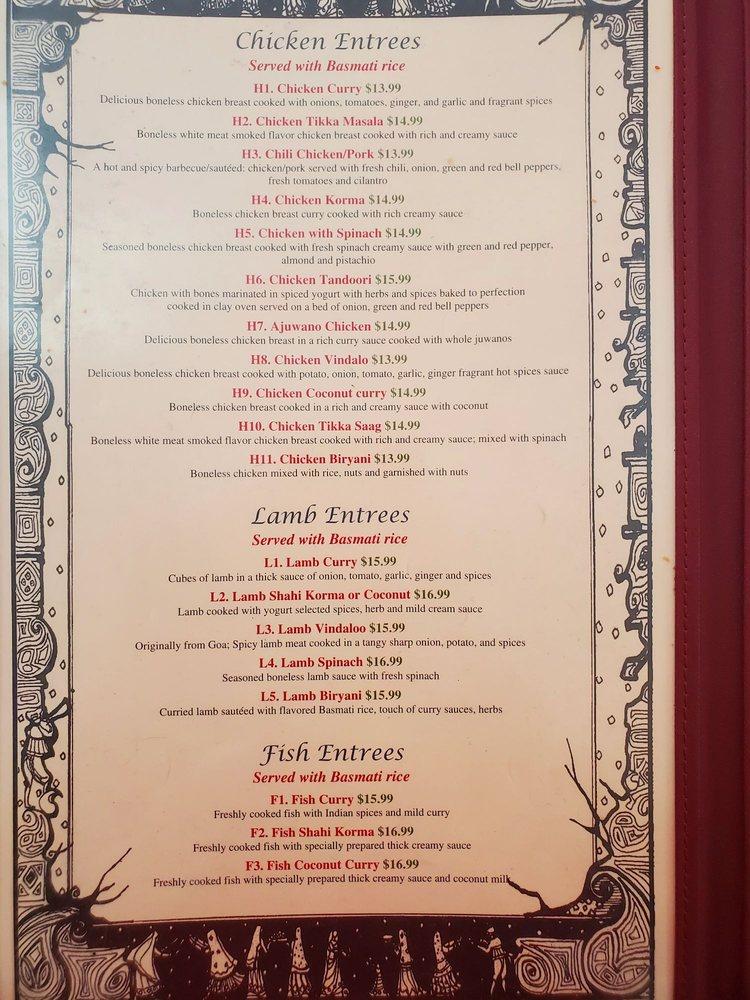 Menu at Nepal's Cafe, Estes Park
