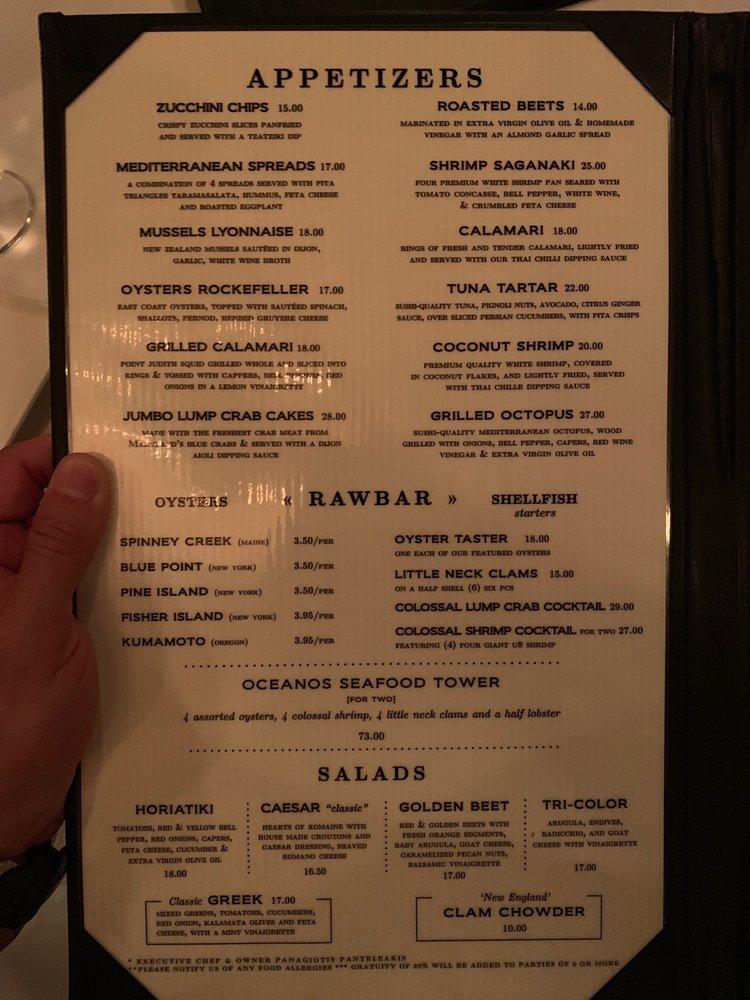 Menu at Oceanos Oyster Bar & Sea Grill, Fair Lawn