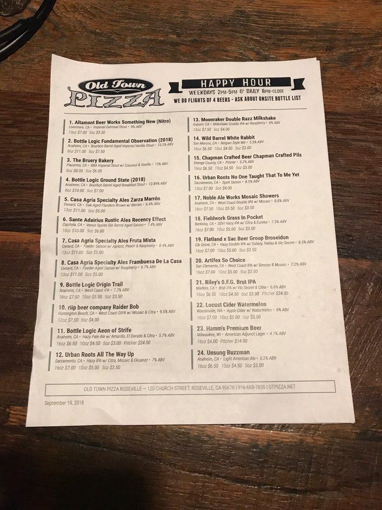 Menu at Old Town Pizza pub & bar, Roseville, 120 Church St