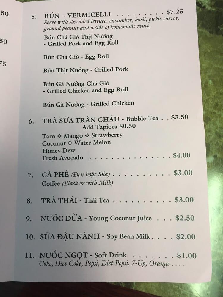 Menu at Pho BT restaurant, Burien