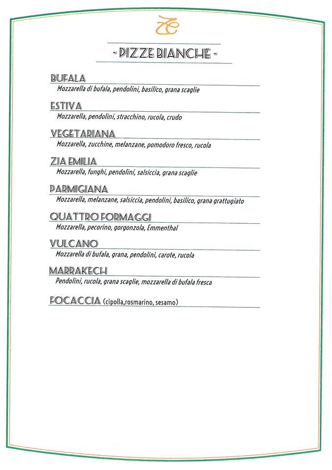 Menu da Ristorante Pizzeria Zia Emilia, Porto Recanati