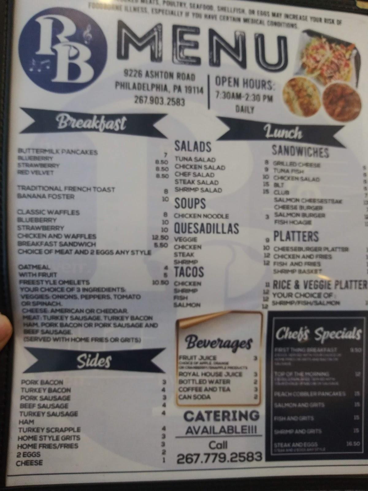 Menu at Royal Blue Restaurant, Philadelphia
