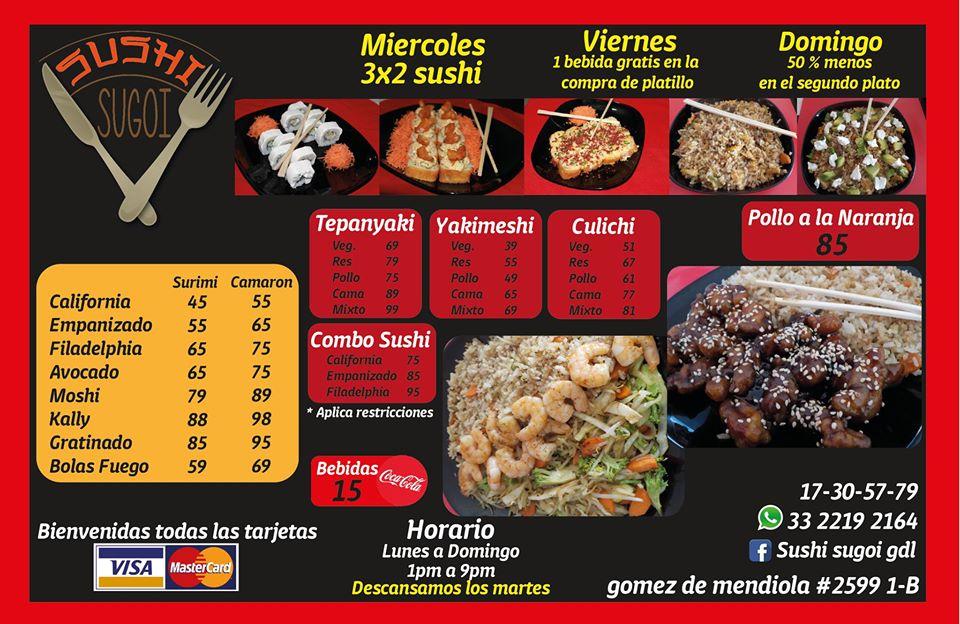 Menu at SUSHI SUGOI GDL. restaurant, Guadalajara