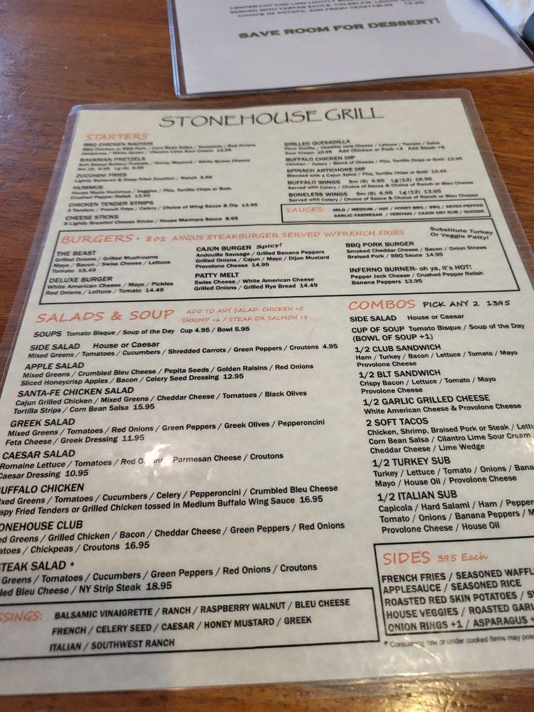 Menu at Stonehouse Grill steakhouse, Westlake