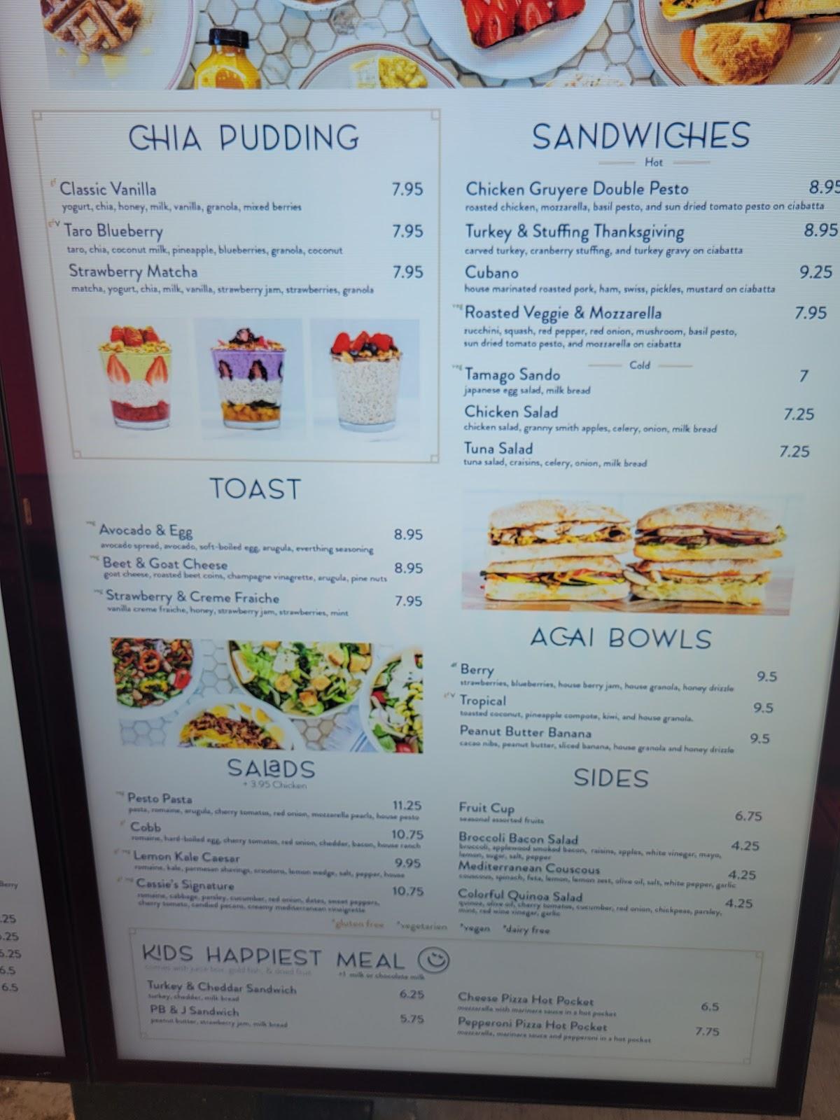 Menu at Sunday Press cafe, Houston