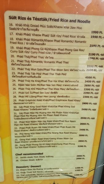 Menu at Thai Spicy 9 Original Thai restaurant - Thai étterem, Budapest