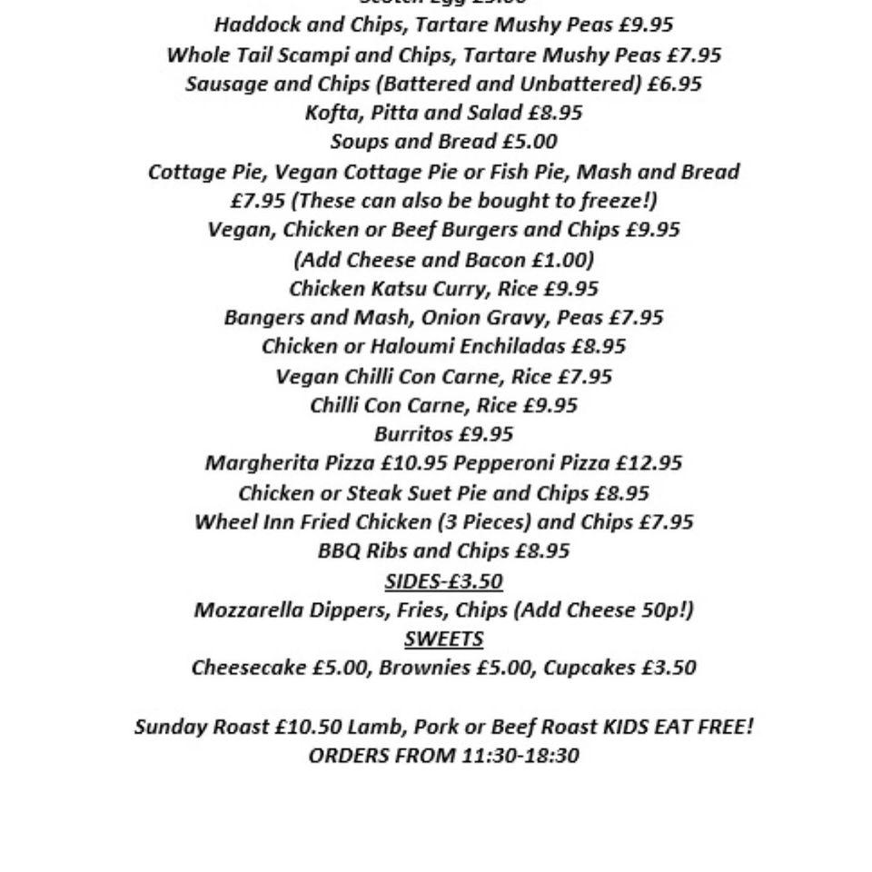 Menu at Wheel Inn pub & bar, Ashford, Westwell Lane