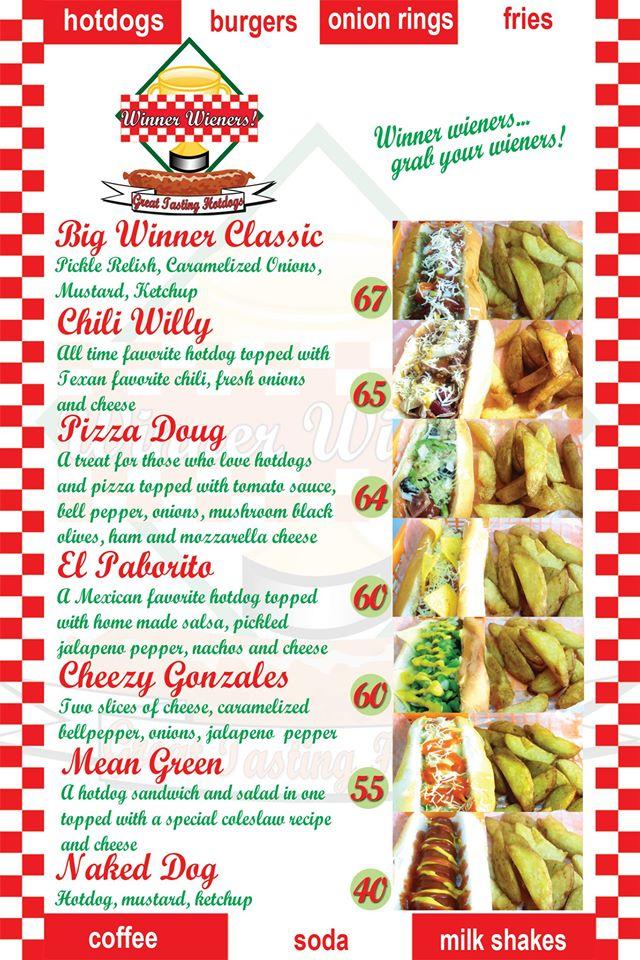 Carta del restaurante Winner Wieners & Champion Burgers, Baguio