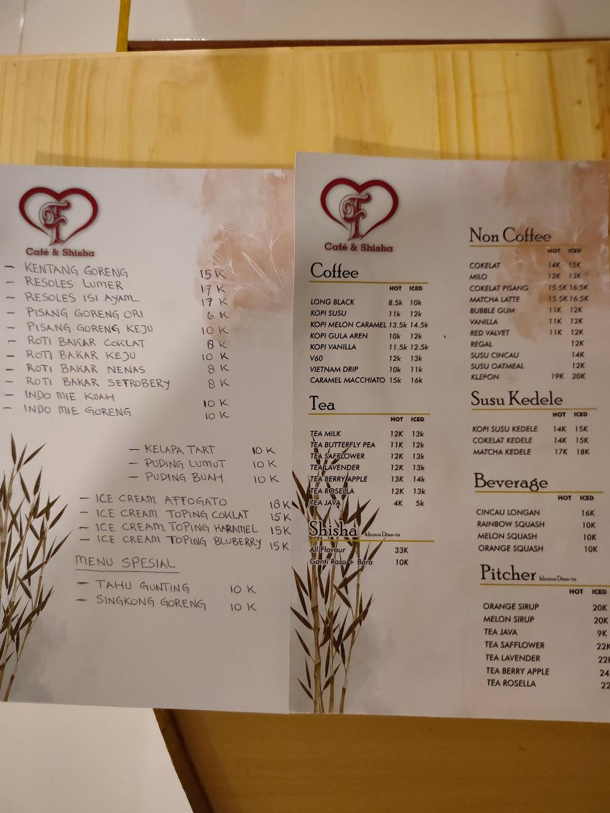 Menu at F cafe, Loa Bakung