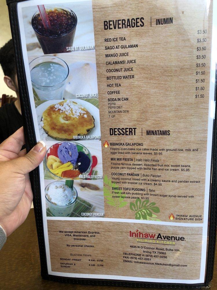 Menu at Inihaw Avenue Filipino Kitchen BBQ, Irving