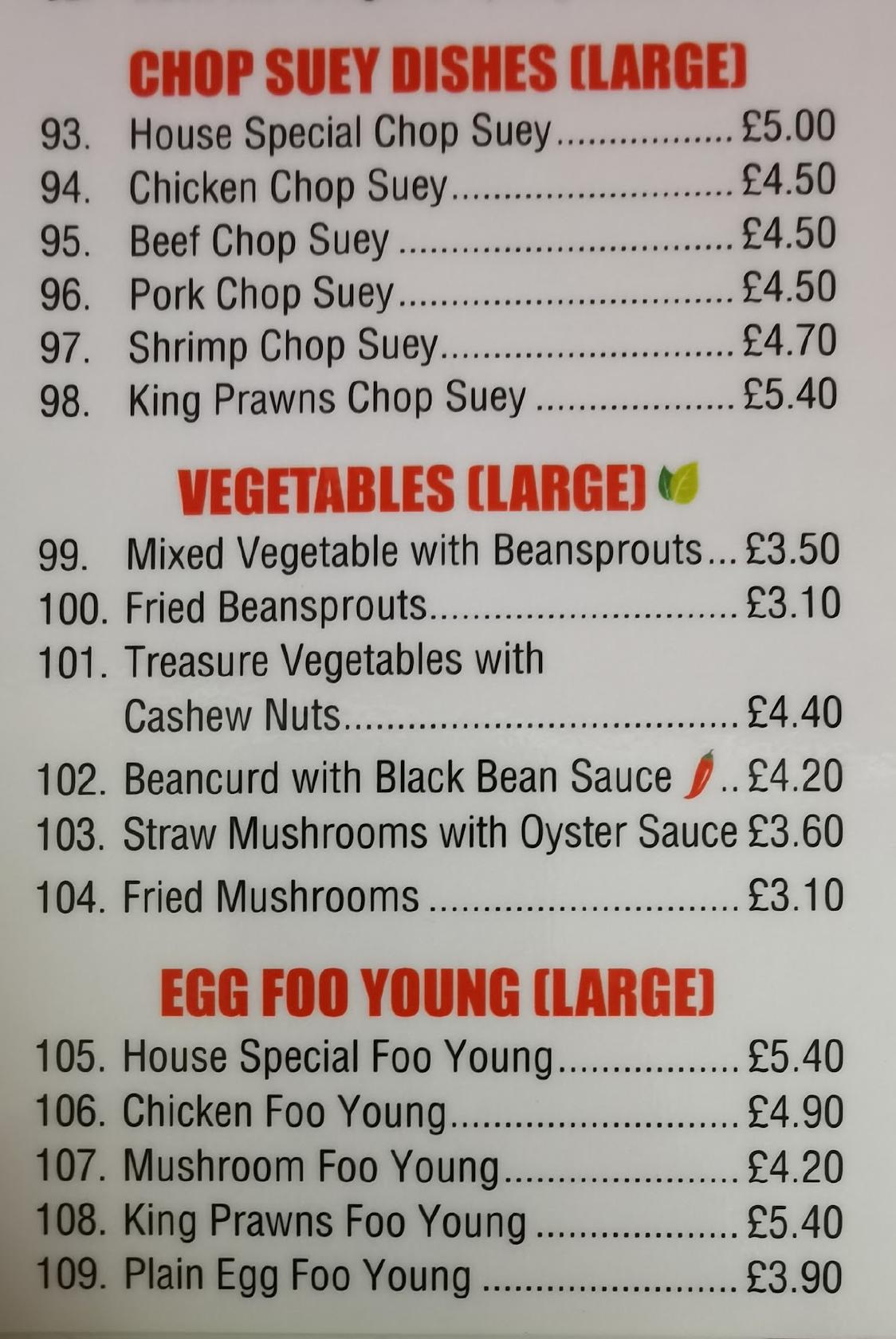 Menu at Pang's Cantonese Takeaway fast food, Peterborough