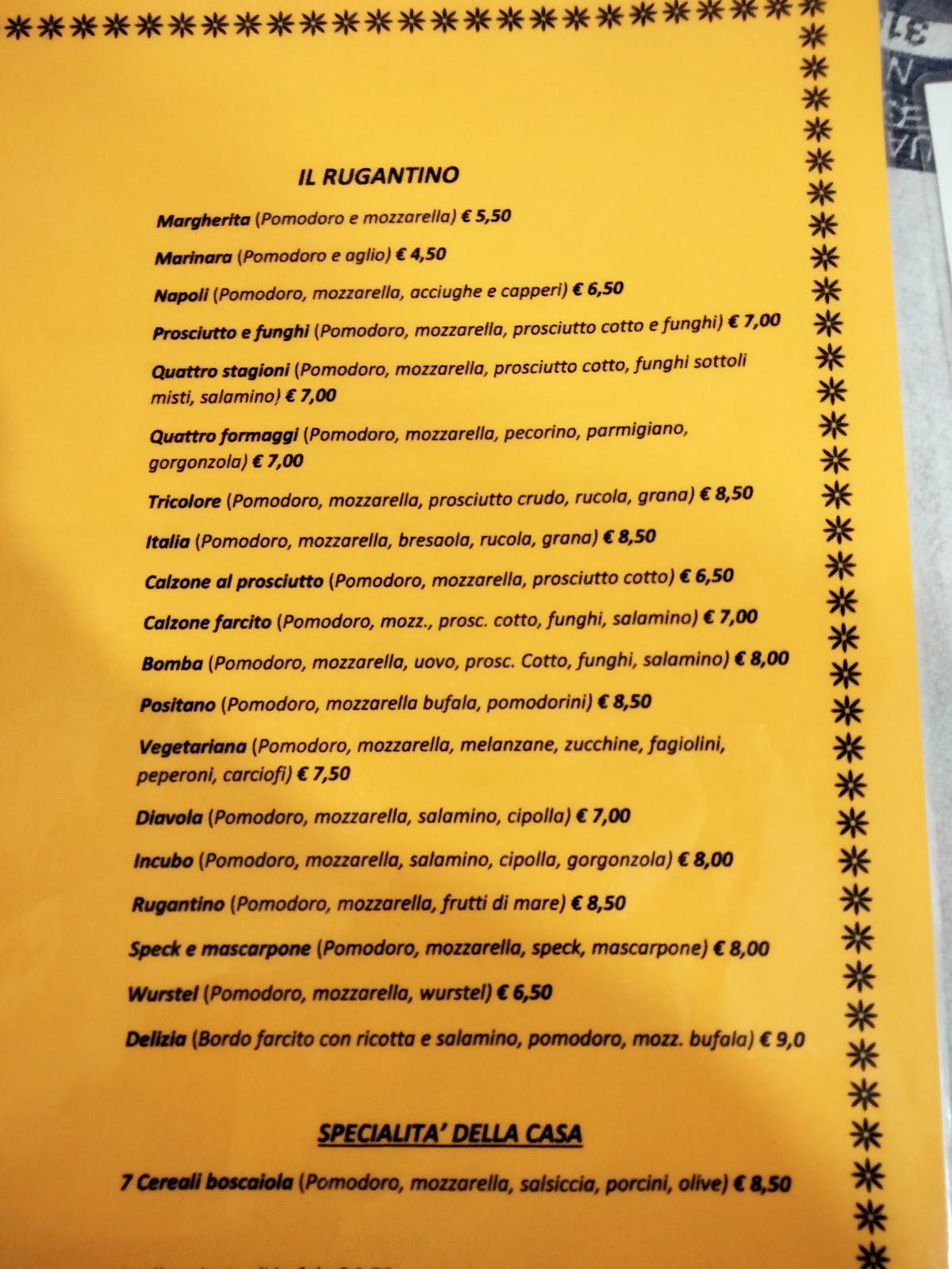 Menu da Rugantino pizzeria, Livorno