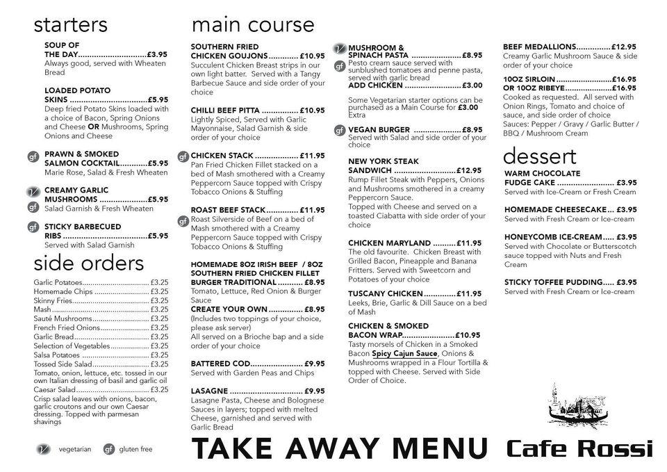 Menu at Café Rossi cafe, Ballynahinch
