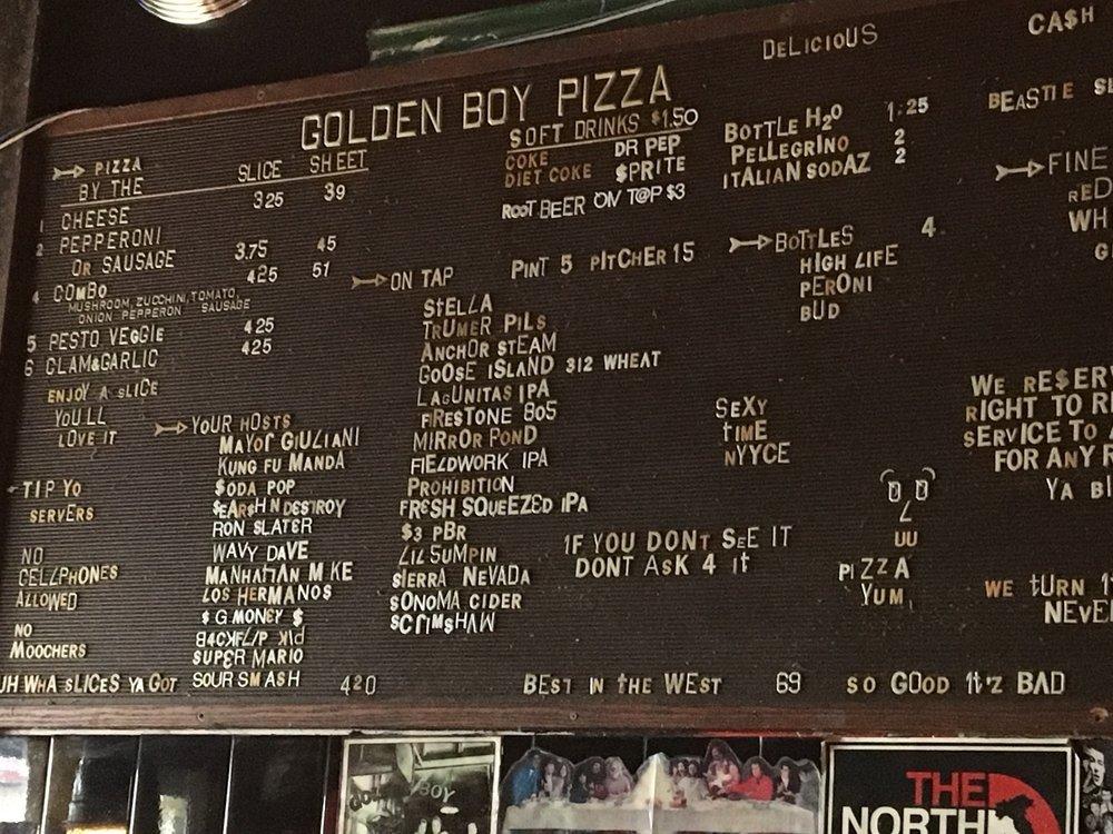 Menu at Golden Boy Pizza pizzeria, San Francisco, 542 Green St