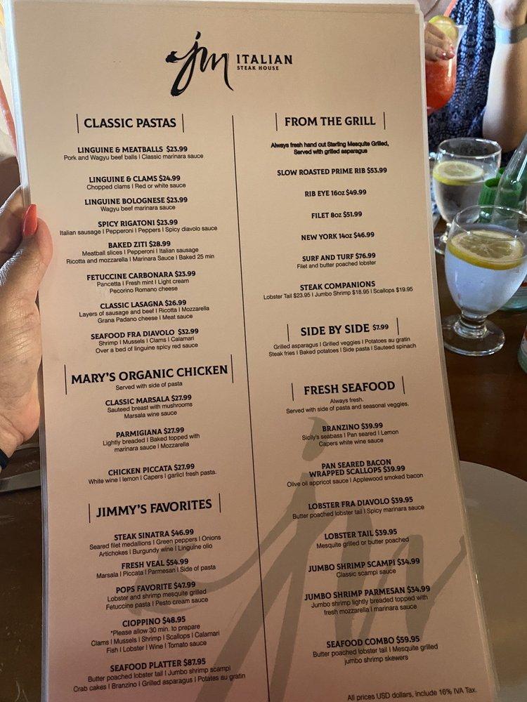 Menu at JM Steakhouse, Cabo San Lucas