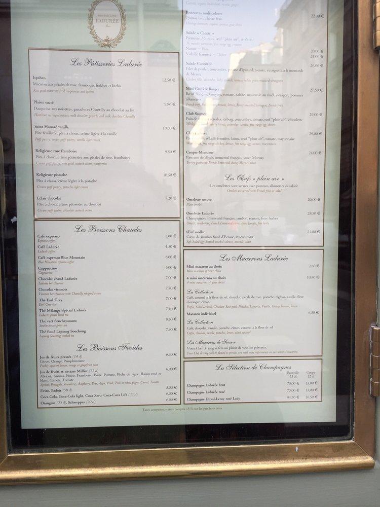 Menu at Ladurée restaurant, Paris, 21 Rue Bonaparte