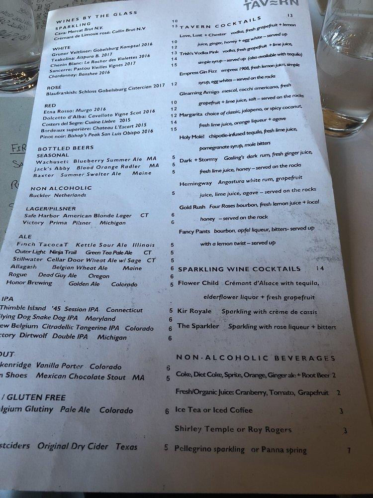 Menu at River Tavern restaurant, Chester
