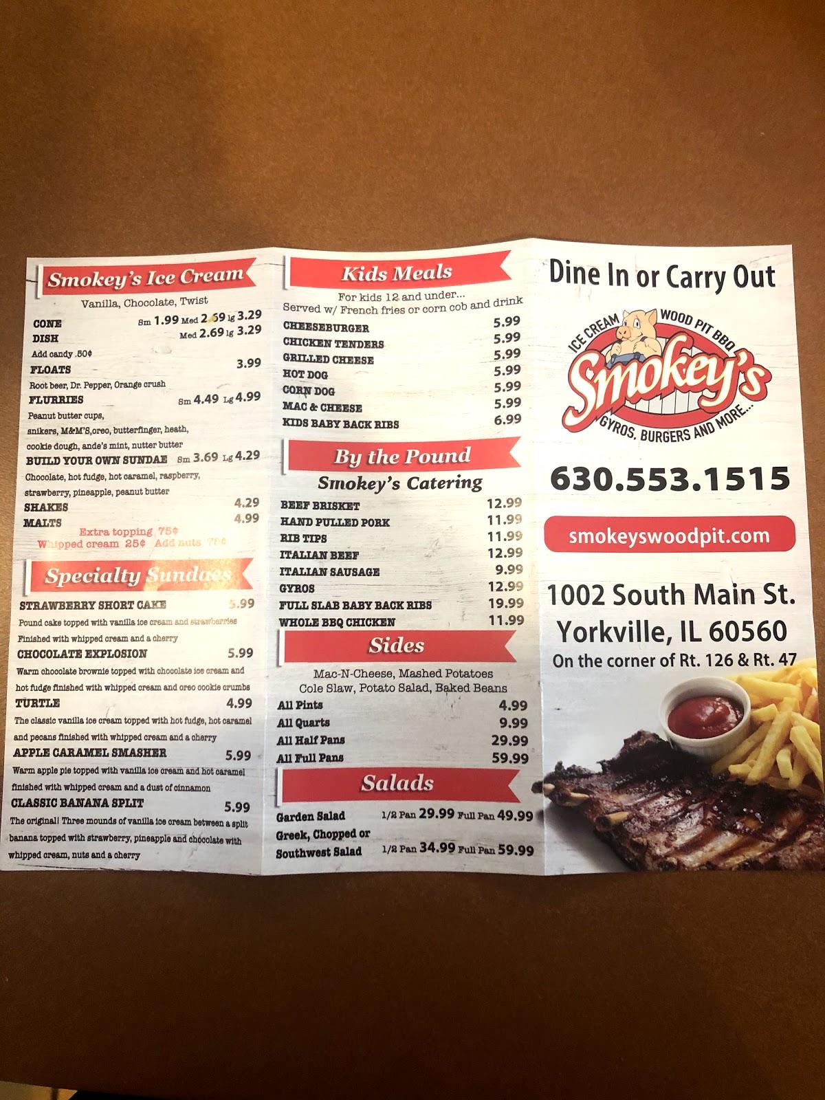 Menu at Smokey's BBQ, Yorkville