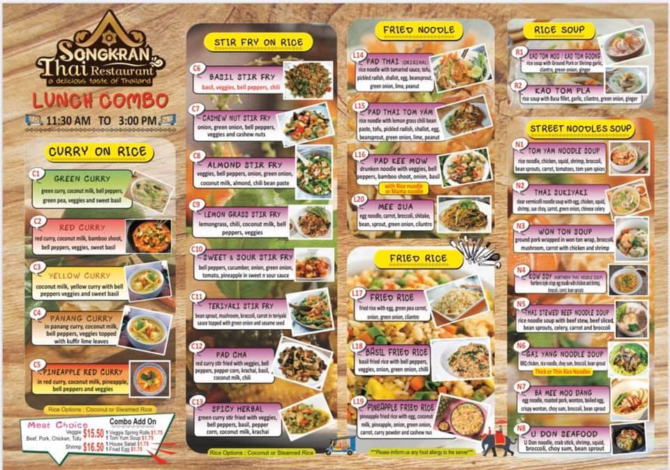 Carta de Songkran Thai Restaurant, Saint Albert