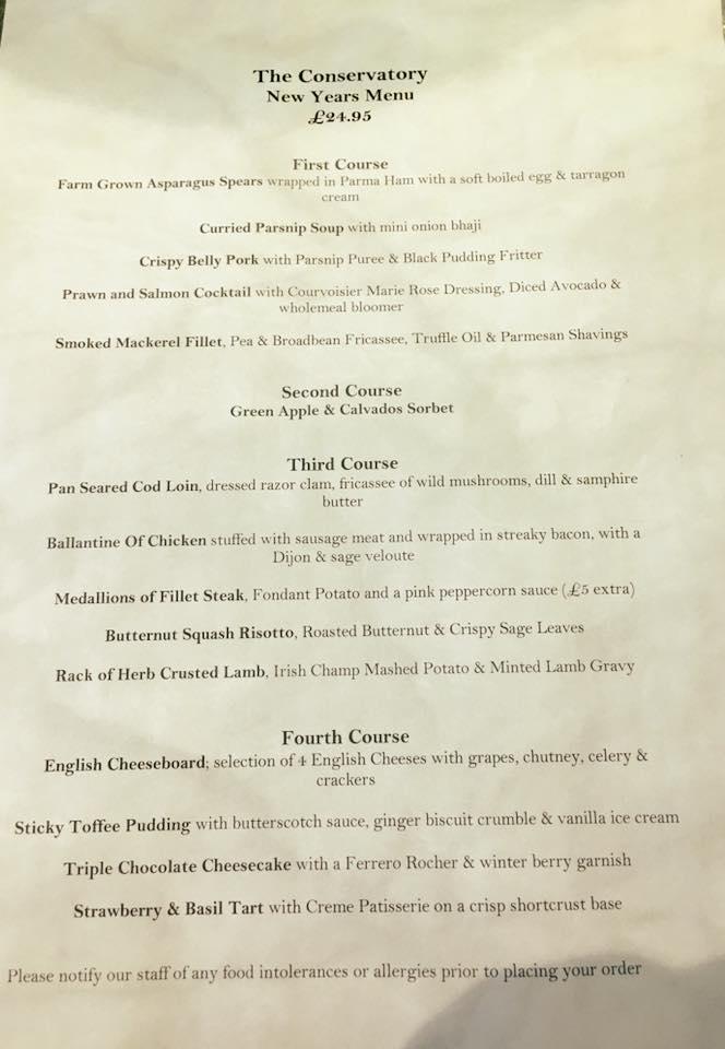Menu at The Conservatory Hartlepool restaurant, Hartlepool