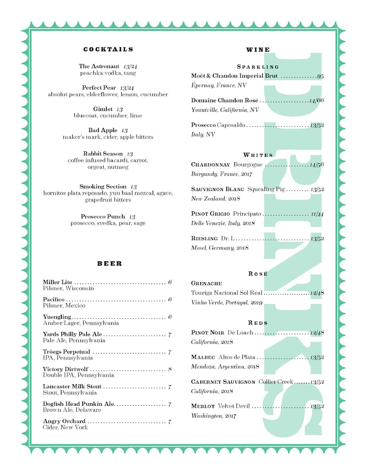 Menu at The Continental Mid-town pub & bar, Philadelphia