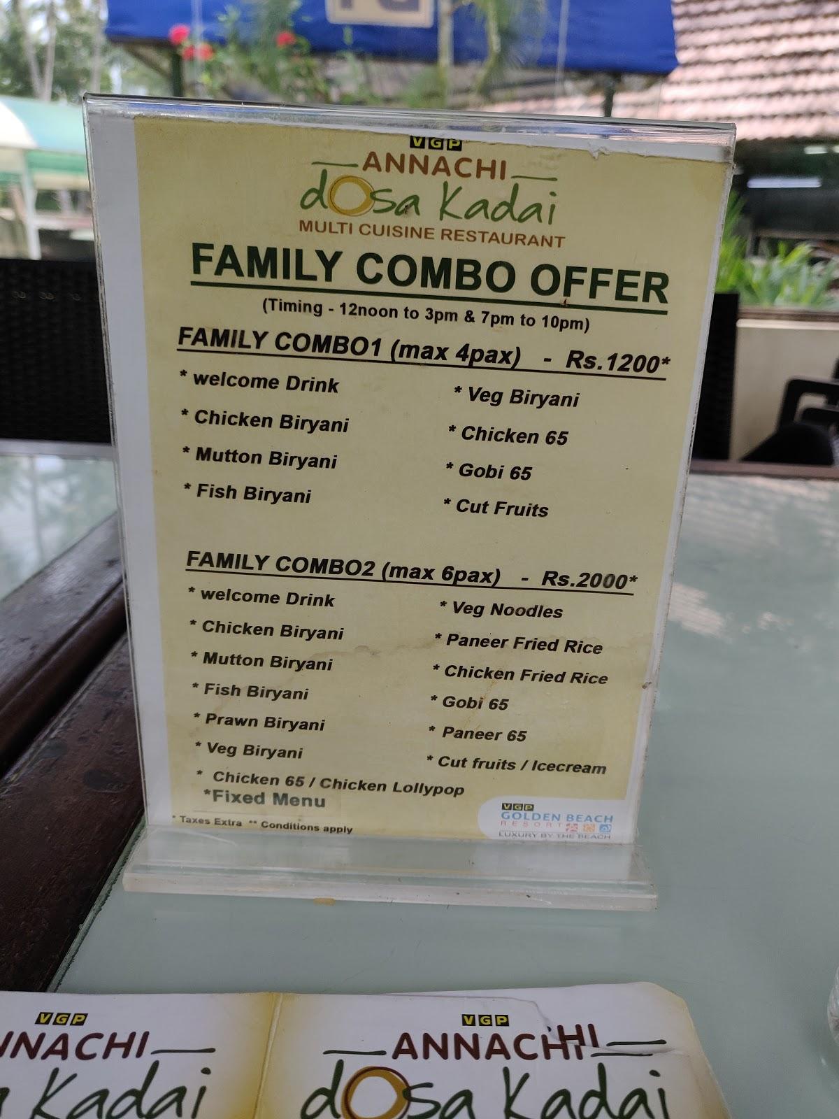 Menu at VGP Annachi Dosa Kadai - 8ft Dosa, Chennai, G P Golden Beach ...