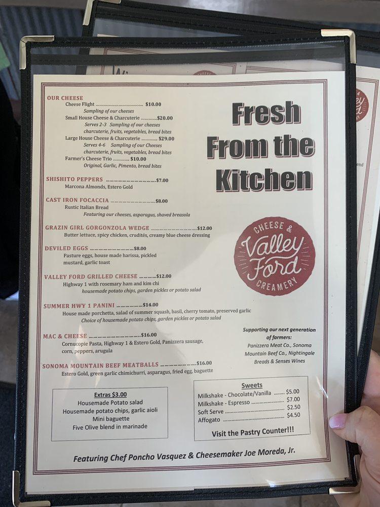 Menu at Valley Ford Cheese and Creamery restaurant, Valley Ford