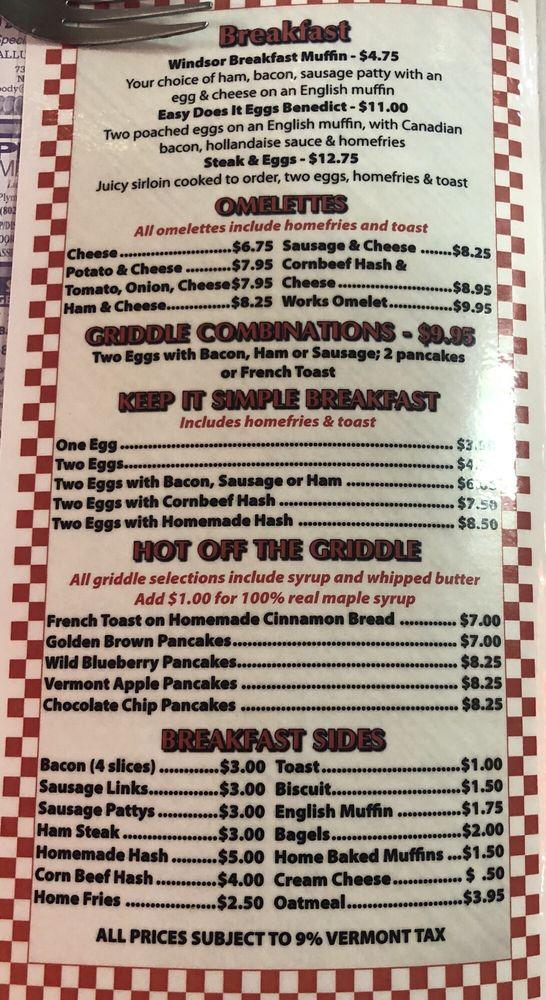 Menu at Windsor Diner restaurant, Windsor