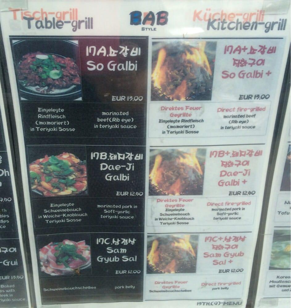 Menu at BAB Korean Restaurant, Grafenwöhr