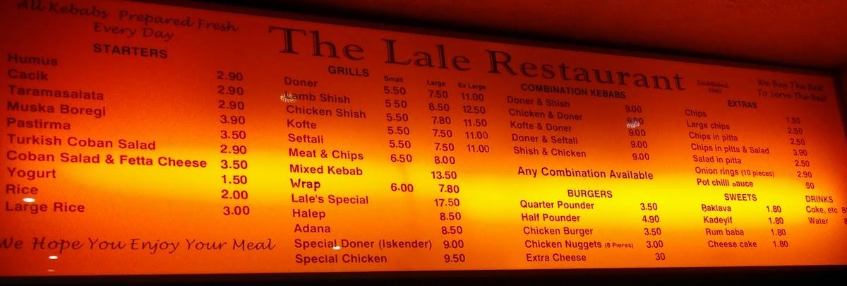 Menu at Lale Restaurant, London