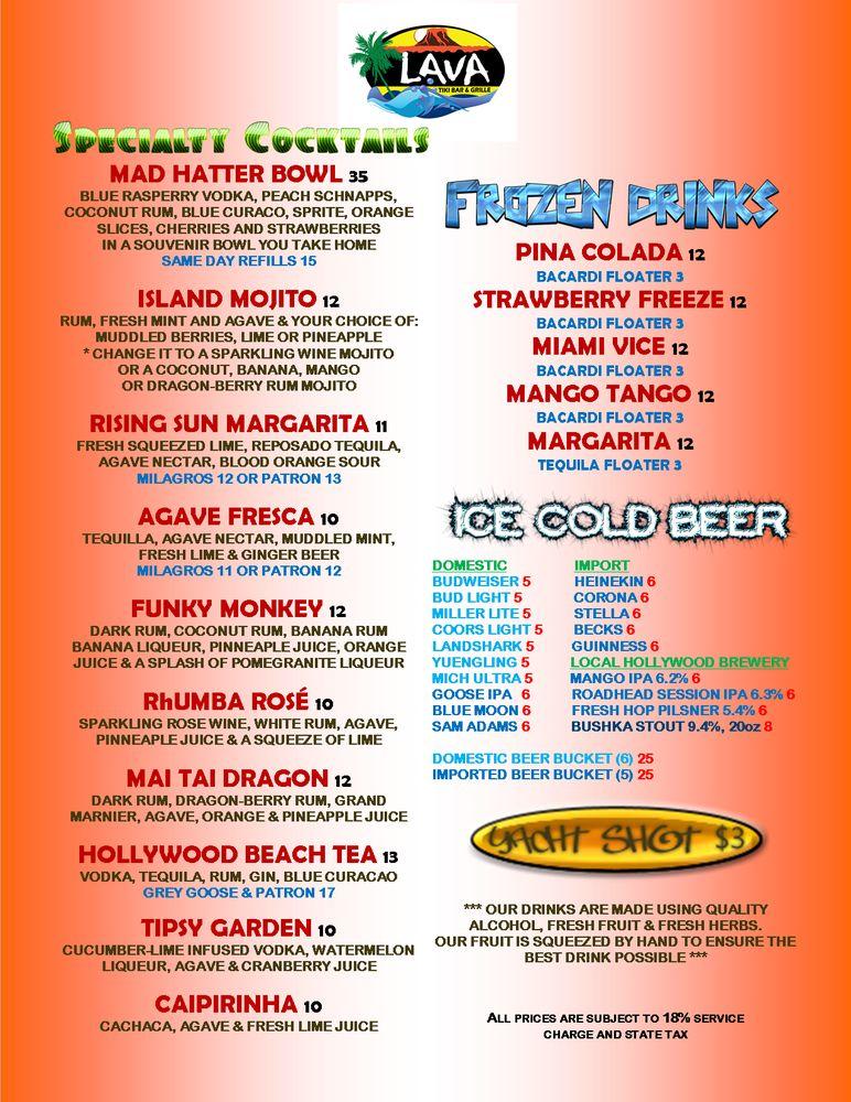 Menu at Lava Tiki Bar & Grill, Hollywood