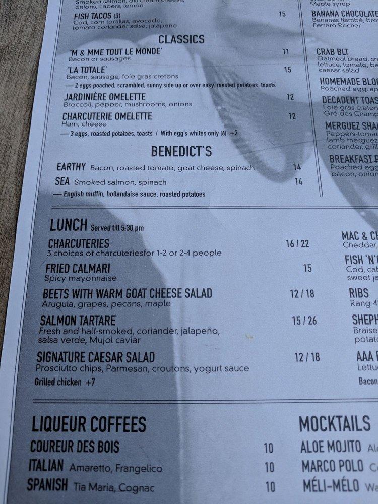 Menu au Les Enfants Terribles - Au Sommet Place Ville Marie restaurant ...