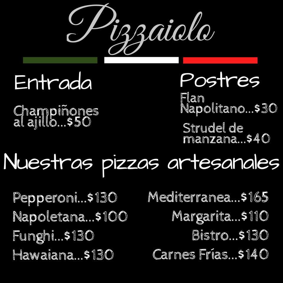 Menu at Pizzaiolo restaurant, Tuxtla Gutiérrez