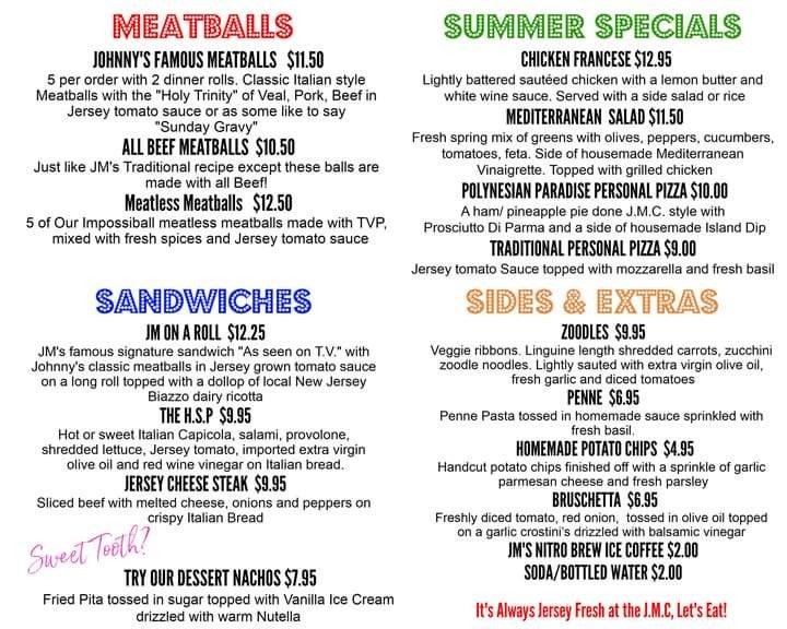 Menu at the johnny meatballs caffe cafe, Guttenberg