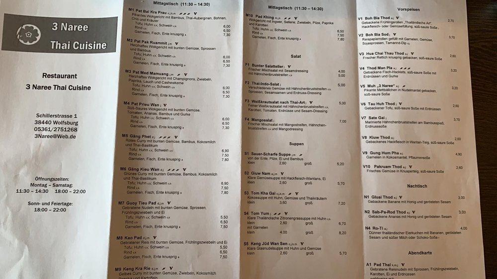 Speisekarte von 3 Naree Thai Cuisine restaurant, Wolfsburg