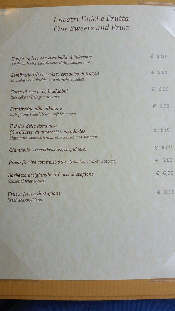 Menu at All'Osteria Bottega restaurant, Bologna