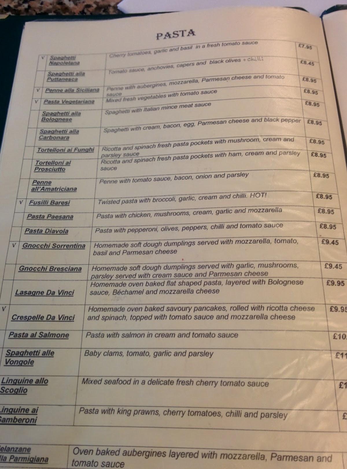 Menu at Da Vinci Restaurant Pizzeria, Tring