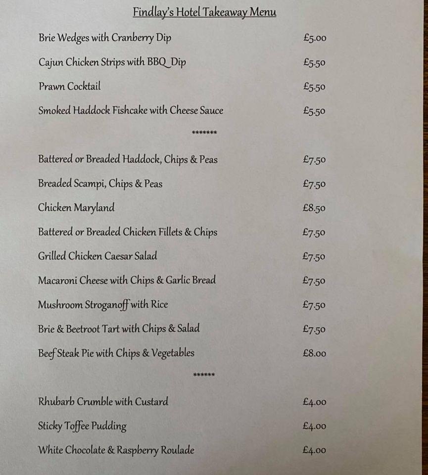 Menu at Findlay's Hotel & Restaurant, Fraserburgh