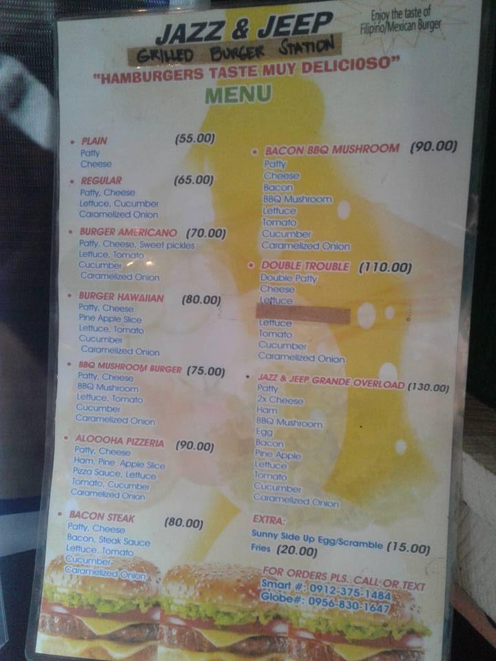 Menu at Jazz And Jeep Burger station restaurant, Kabankalan