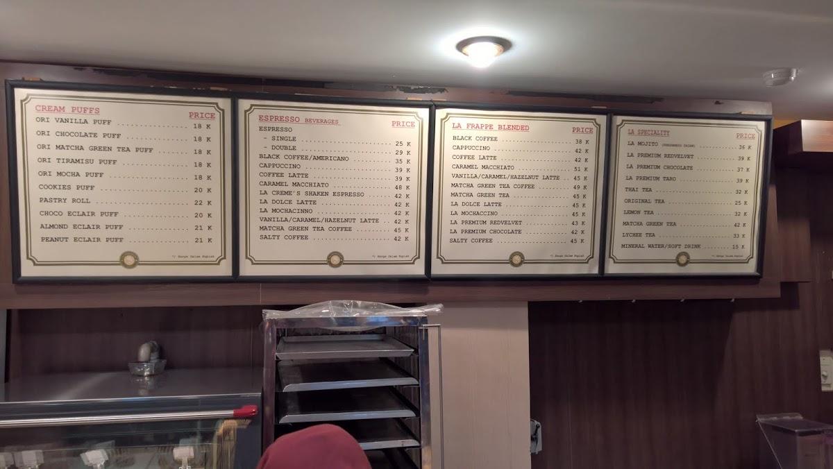 Menu at La Creme cafe, Yogyakarta
