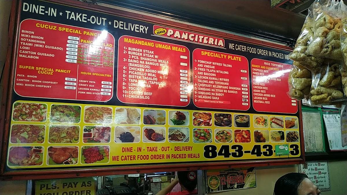 Menu at Manoy and Cucuz Panciteria restaurant, Las Pinas, FX2H+6V2