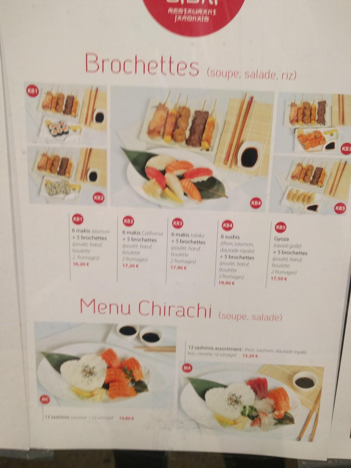 Menu at Oishi restaurant, Issoire