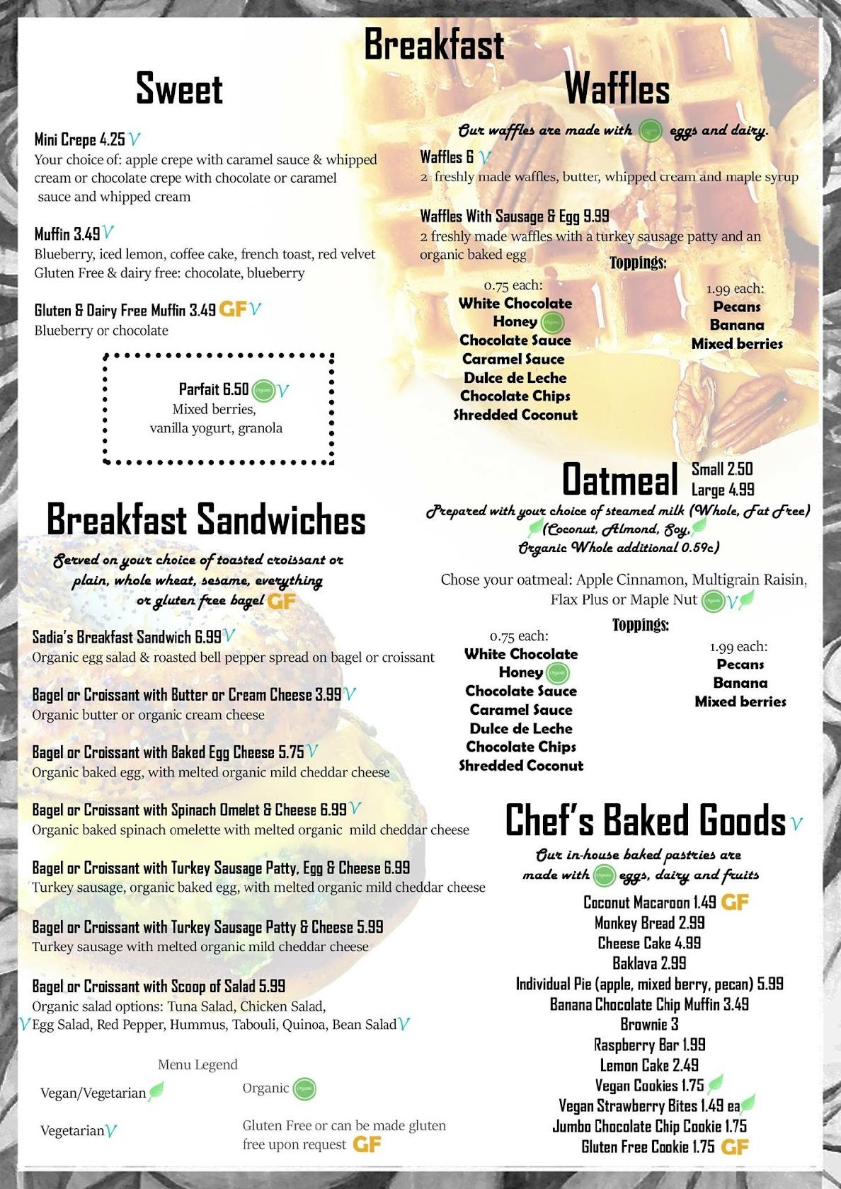 Menu at Sana & Sadia's Mediterranean Cafe, Egg Harbor Township