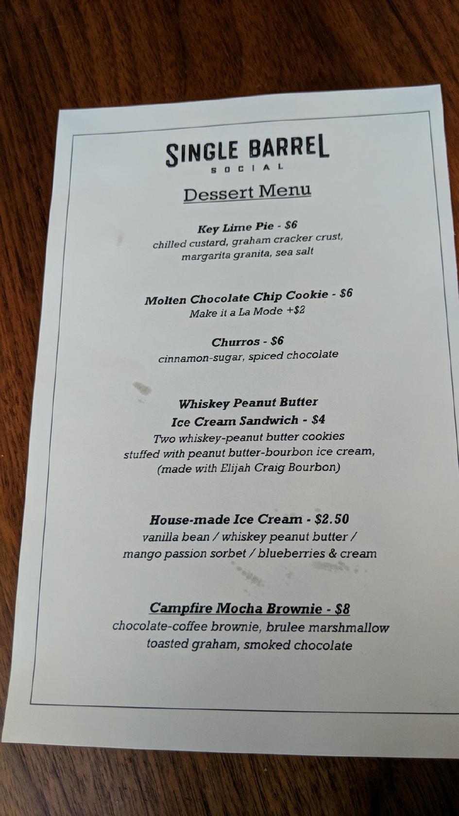 Menu at Single Barrel Social, Brighton