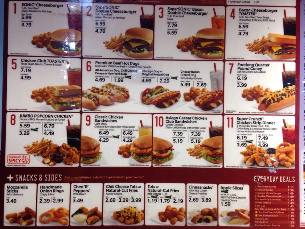 Menu at Sonic Drive-In fast food, Virginia Beach, Holland Rd