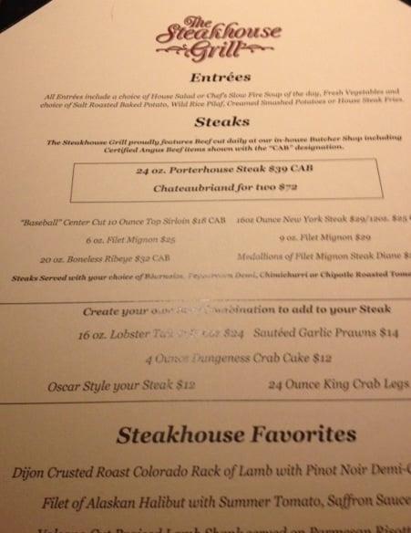 Menu at Steakhouse, Sparks, Nugget Ave