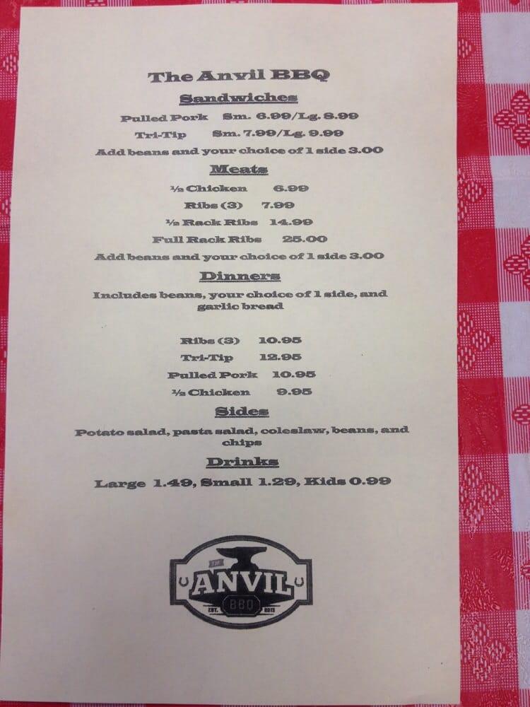 Menu at The Anvil BBQ, Porterville
