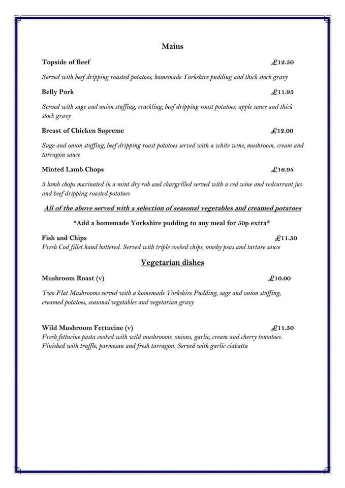 Menu at The Fox and Hounds restaurant, Pontefract, Doncaster Road