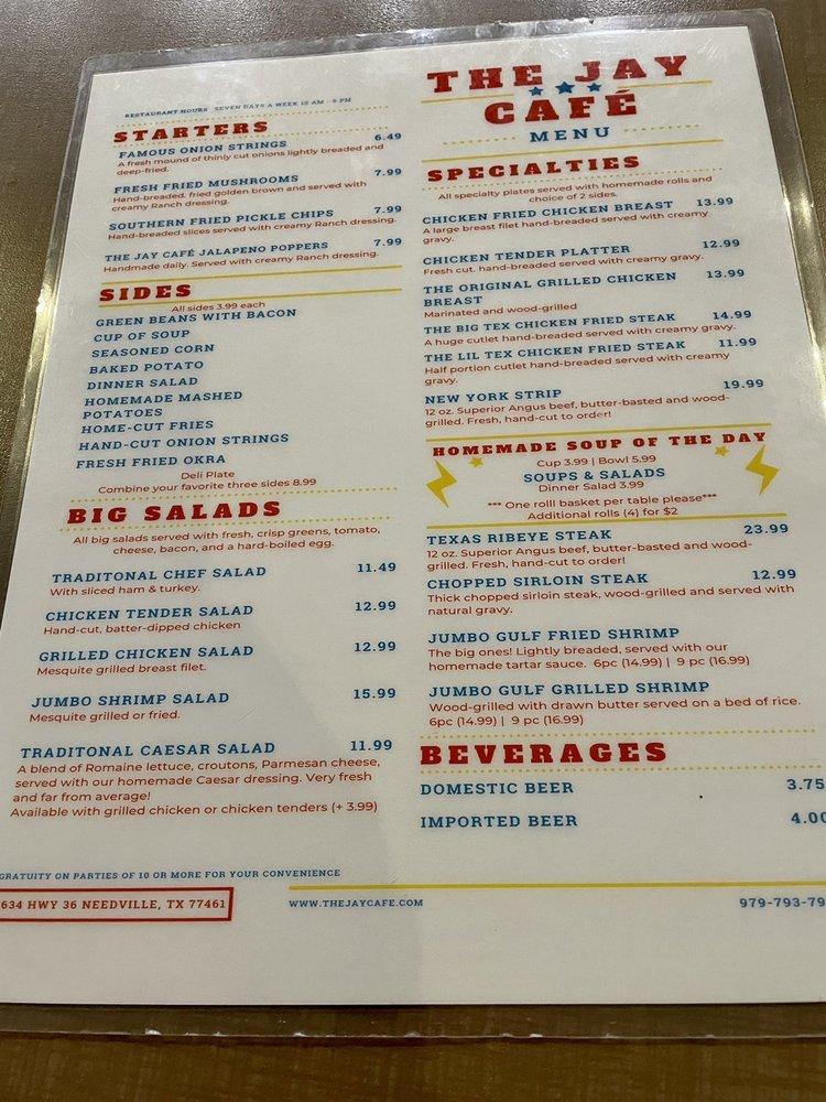 Menu at The Jay Cafe, Needville