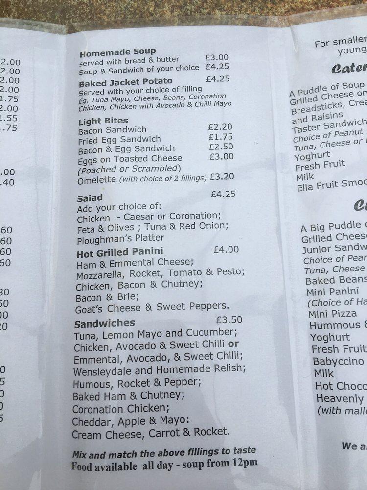 Menu at Butterflies Cafe, Edinburgh